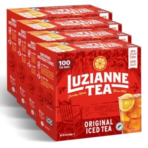 luzianne original unsweetened iced tea bags, 100 count (pack of 4)