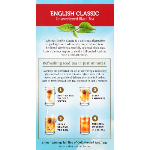 Twinings Tea Cold Brew Tea Bags for Iced Tea - English Classic Black Tea, Unsweetened, Easy Brew in Cold Water, 20 Count (Pack of 2)