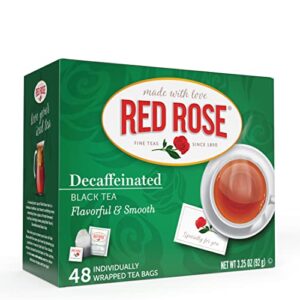 red rose naturally decaffeinated black tea specially blended strong black tea with 48 individually wrapped tea bags per box (pack of 2) brew hot/cold decaf black tea full-bodied flavorful black tea