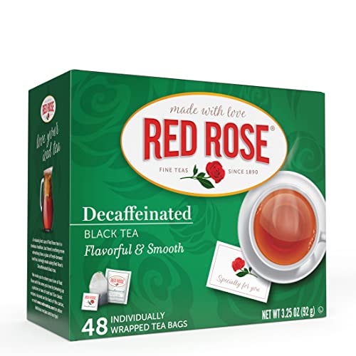 Red Rose Naturally Decaffeinated Black Tea Specially Blended Strong Black Tea with 48 Individually Wrapped Tea Bags Per Box (Pack of 2) Brew Hot/Cold Decaf Black Tea Full-bodied Flavorful Black Tea