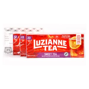 luzianne sweet tea, 3-4.27 oz boxes, 66 family size tea bags (22 bags per box), pre-sweetened and zero calories- 3 pack bundled with a jfs recipe card