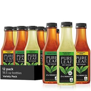 pure leaf iced tea, 0 calories unsweetened variety pack, 18.5 fl oz (pack of 12)