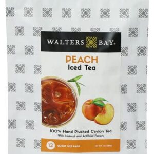 Walters Bay Peach Iced Tea | 12 Quart Sized Tea Bags, Ceylon Tea, Unsweetened, Peach Flavored, 100% Hand Plucked, Black Tea