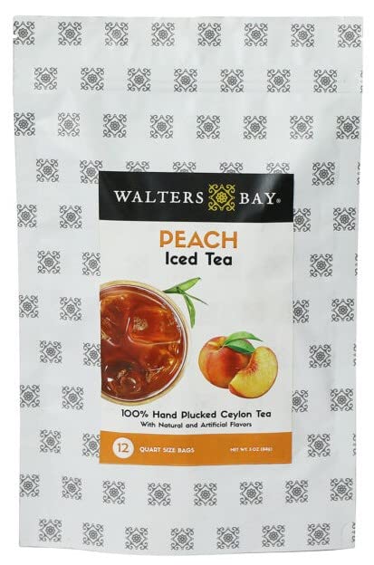 Walters Bay Peach Iced Tea | 12 Quart Sized Tea Bags, Ceylon Tea, Unsweetened, Peach Flavored, 100% Hand Plucked, Black Tea