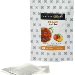 Walters Bay Peach Iced Tea | 12 Quart Sized Tea Bags, Ceylon Tea, Unsweetened, Peach Flavored, 100% Hand Plucked, Black Tea