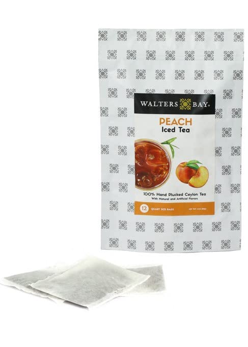 Walters Bay Peach Iced Tea | 12 Quart Sized Tea Bags, Ceylon Tea, Unsweetened, Peach Flavored, 100% Hand Plucked, Black Tea