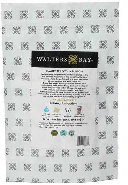 Walters Bay Peach Iced Tea | 12 Quart Sized Tea Bags, Ceylon Tea, Unsweetened, Peach Flavored, 100% Hand Plucked, Black Tea