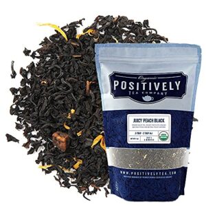 organic positively tea company, juicy peach black tea, loose leaf, 16 ounce