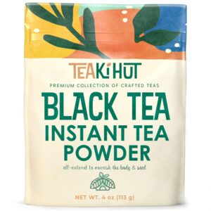 teaki hut instant black tea powder, 4 oz, black tea powder, powdered black tea for hot and cold beverages, refreshing instant tea powder, unsweetened tea powder, 113 servings