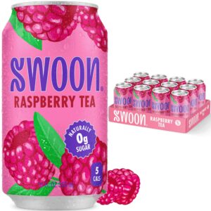 swoon raspberry tea - sugar free fruit tea, low carb, paleo-friendly, gluten free iced tea - flavored tea keto drinks made with organic black tea and sweetened by monk fruit and stevia (pack of 12)