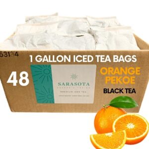 sarasota tea, gallon tea bags, gourmet black iced tea bags, 1 gallon iced tea bags, (48 count)