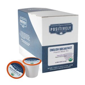 organic positively tea company, english breakfast black tea, k-cup compatible, 24 pods