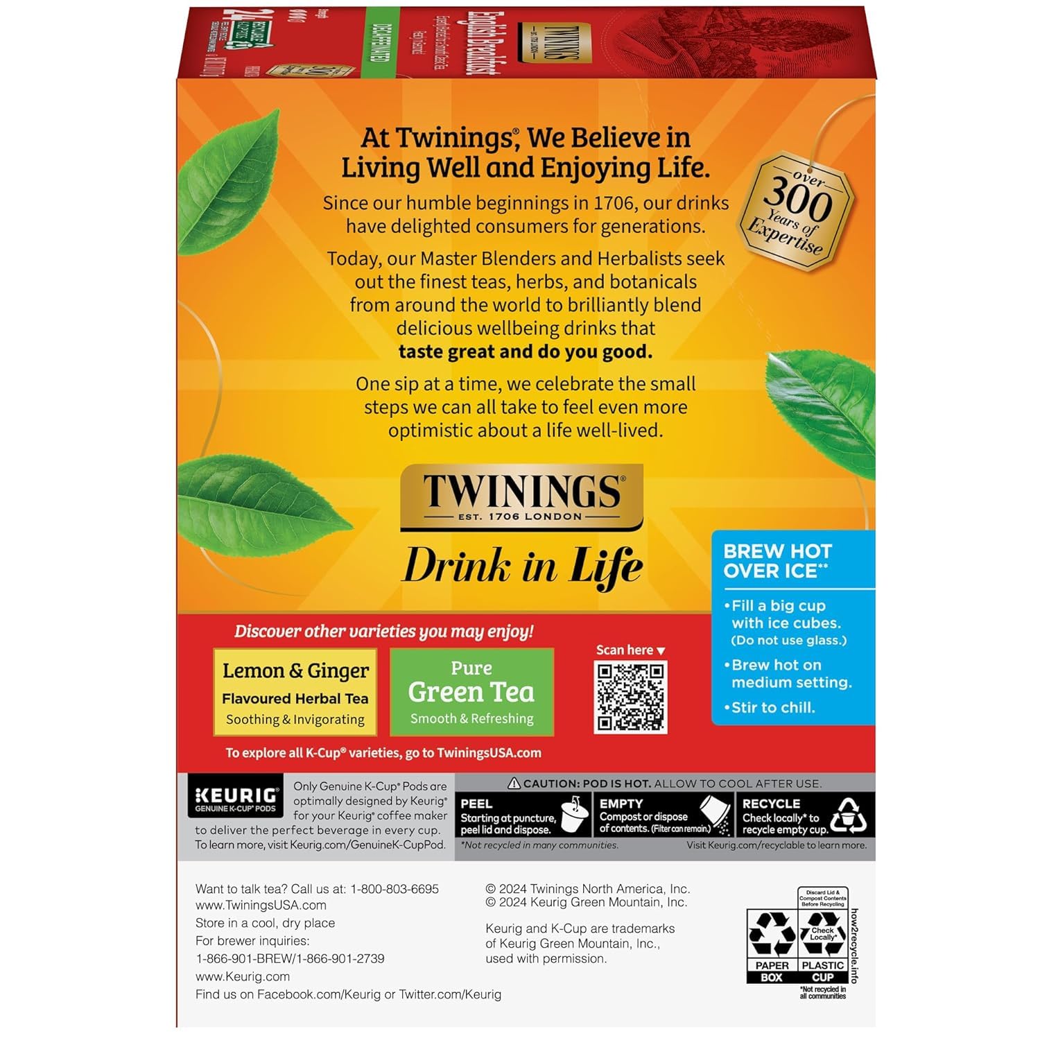 Twinings Decaf English Breakfast Tea K-Cup Pods for Keurig, Naturally Decaffeinated Black Tea, Smooth, Flavourful, Robust, 24 Count (Pack of 2), Enjoy Hot or Iced