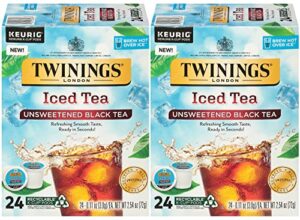 twinings iced tea unsweetened black tea k-cup pods for keurig, caffeinated, refreshing, smooth, black tea, 24 count (pack of 2)