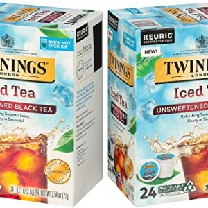 Twinings Iced Tea Unsweetened Black Tea K-Cup Pods for Keurig, Caffeinated, Refreshing, Smooth, Black Tea, 24 Count (Pack of 2)