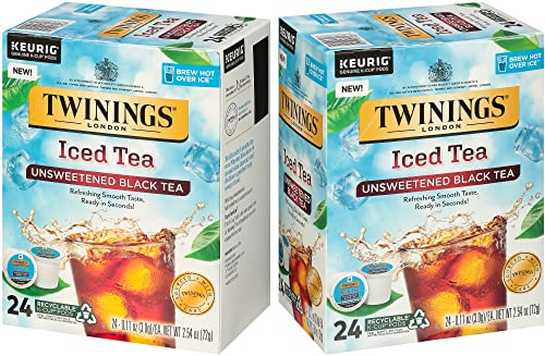 Twinings Iced Tea Unsweetened Black Tea K-Cup Pods for Keurig, Caffeinated, Refreshing, Smooth, Black Tea, 24 Count (Pack of 2)