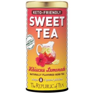 the republic of tea – keto-friendly sweet iced hibiscus lemonade herbal tea, 8 large quart-sized iced tea pouches, naturally caffeine-free