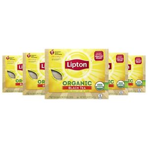 lipton organic black tea bags, can support heart health, 72 count (pack of 5)