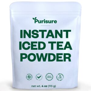 purisure unsweetened iced tea powder, instant black tea powder, real black tea leaves, powdered iced tea unsweetened with zero-calories, sugarless instant tea powder, 4 oz, 192 serving pack