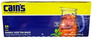 cain's orange pekoe & pekoe cut black tea quart size tea bags, 24 count