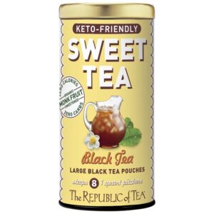 the republic of tea – keto-friendly sweet iced black tea, 8 large quart-sized iced tea pouches, naturally caffeinated