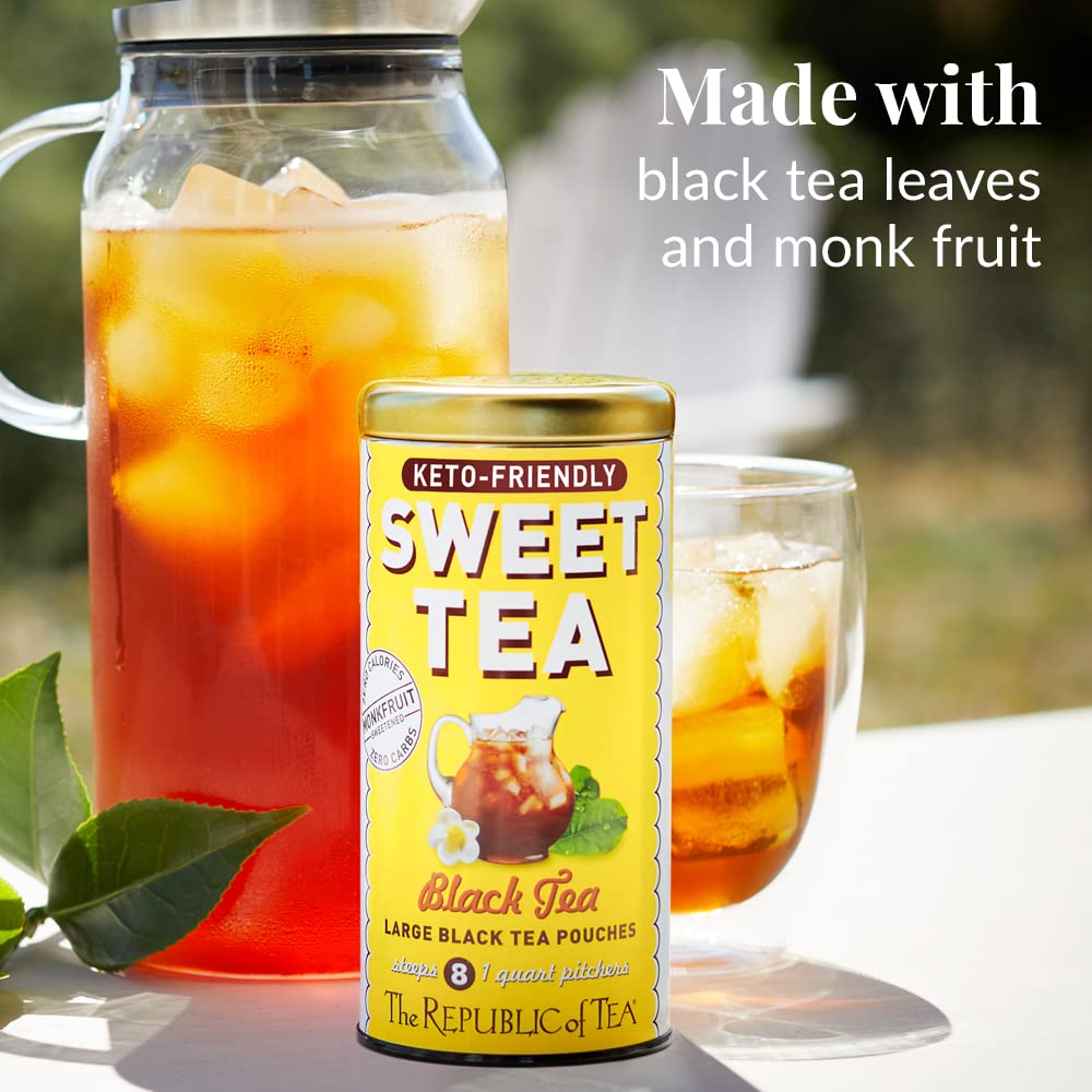 The Republic of Tea – Keto-Friendly Sweet Iced Black Tea, 8 Large Quart-Sized Iced Tea Pouches, Naturally Caffeinated