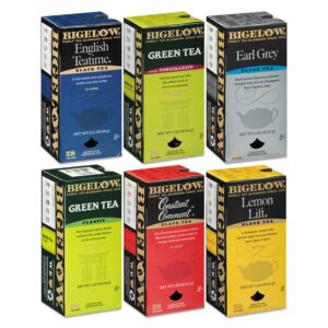 bigelow assorted tea packs, six flavors, 28/box, 168/carton