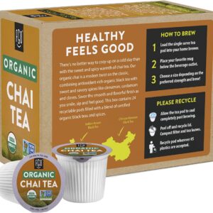 Organic Chai Black Tea K-Cup Pods, 24 Pods by FGO - Keurig Compatible - Naturally Occurring Caffeine, Premium Black Tea is USDA Organic, Non-GMO, & Recyclable