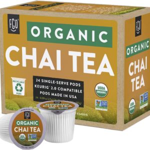 Organic Chai Black Tea K-Cup Pods, 24 Pods by FGO - Keurig Compatible - Naturally Occurring Caffeine, Premium Black Tea is USDA Organic, Non-GMO, & Recyclable