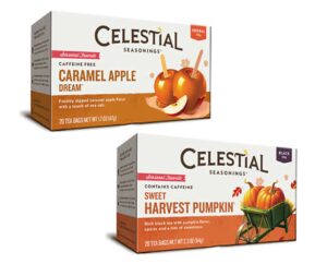 celestial seasonings sweet harvest pumpkin black tea, 20-tea bags, 2.3oz and celestial seasonings caramel apple dream tea, 20 count tea bags -2 boxes (40 bags) limited edition fall flavors bundle