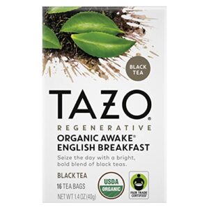 tazo tea bags, black tea, regenerative organic awake english breakfast tea, 16 count