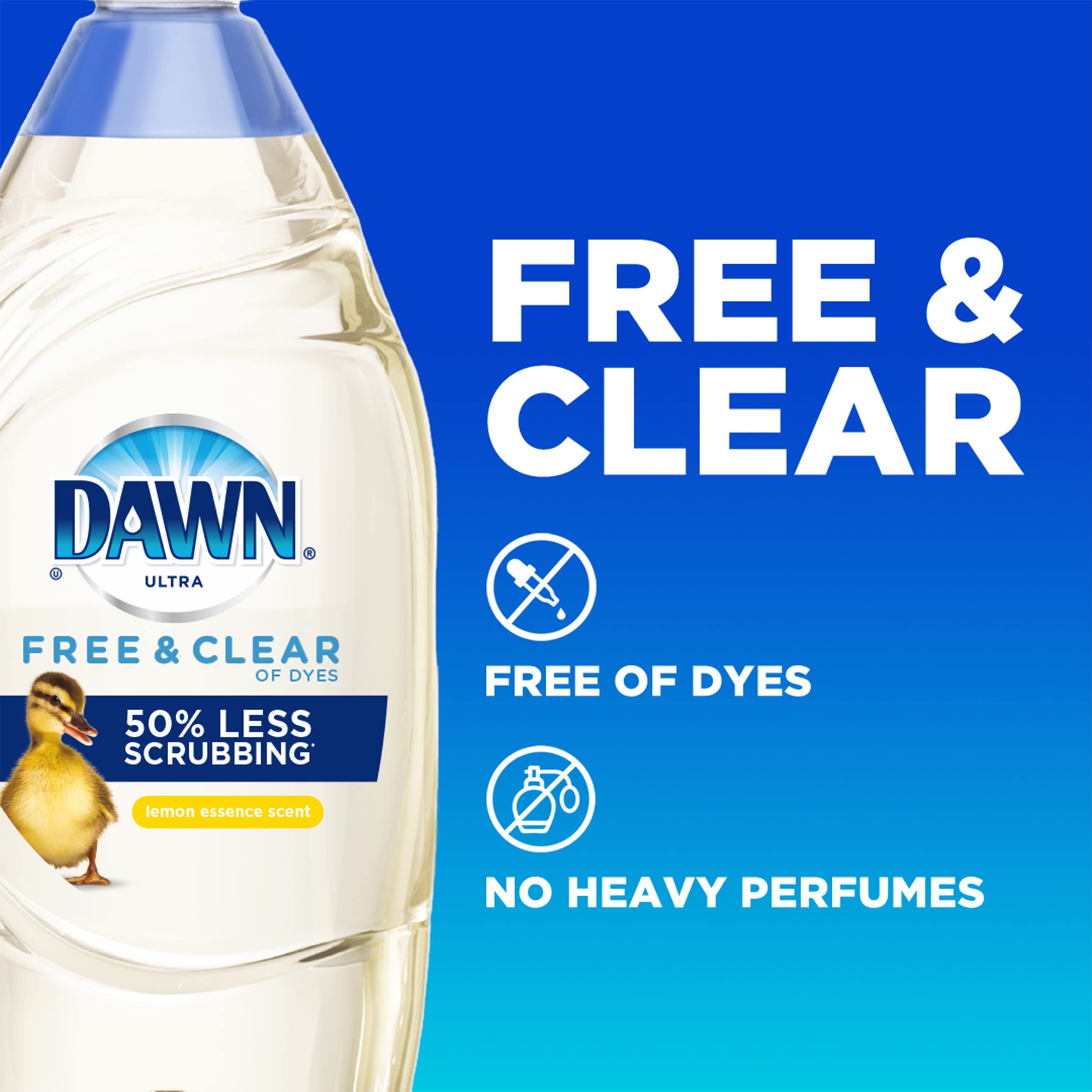 Dawn Free & Clear Dishwashing Liquid Dish Soap (3x24 oz) + Dawn Non-Scratch Scrubber Sponge (2 Count), Lemon Essence