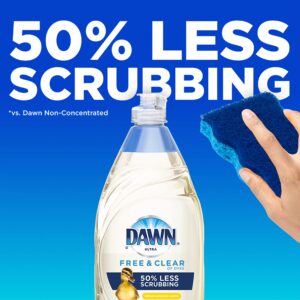 Dawn Free & Clear Dishwashing Liquid Dish Soap (3x24 oz) + Dawn Non-Scratch Scrubber Sponge (2 Count), Lemon Essence