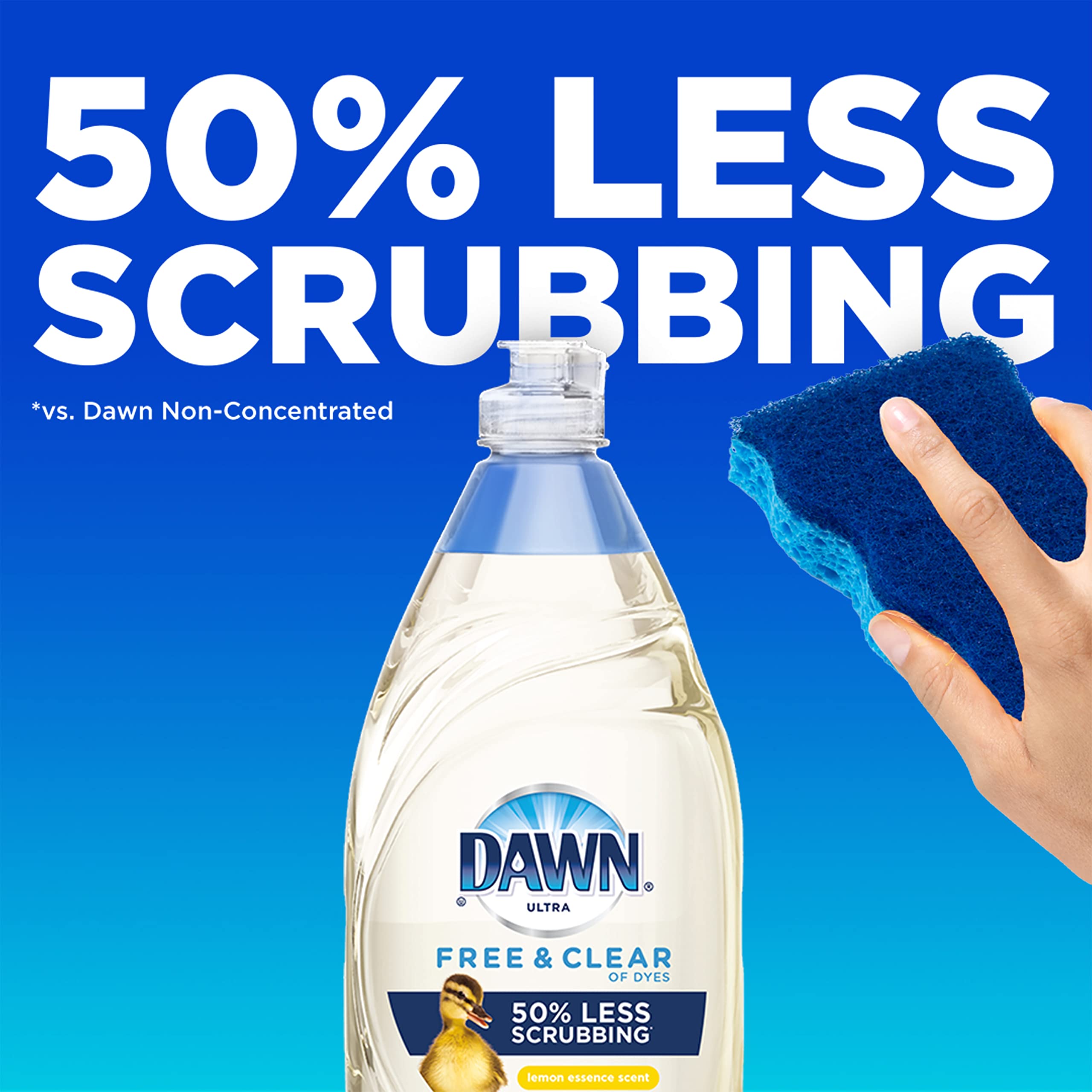 Dawn Free & Clear Dishwashing Liquid Dish Soap (3x24 oz) + Dawn Non-Scratch Scrubber Sponge (2 Count), Lemon Essence