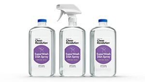 clean revolution superwash dish soap starter kit, includes three 18-ounce bottles + one trigger sprayer, compatible with dawn powerwash sprayers, spring rain fragrance, clear, 54 fl oz total