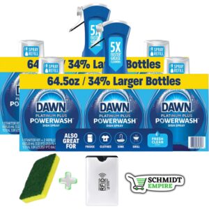 dawn platinum powerwash, fresh scent, 1 starter kit + 2 refills + cleaning sponge + 1 card protector schmiidtempire + sticker (16oz each - 6 piece set - pack of 2)