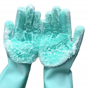 magic dishwashing cleaning sponge gloves reusable silicone brush scrubber gloves