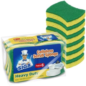 mr.siga heavy duty cellulose scrub sponge, dual-sided dishwashing sponge for kitchen, 12 pack