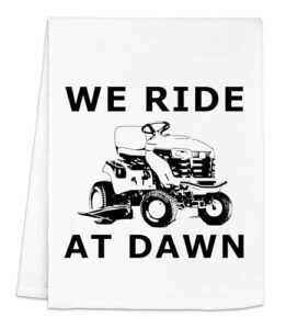 original dish towel, we ride at dawn, flour sack kitchen towel, sweet housewarming gift, farmhouse kitchen decor, white or gray (white)