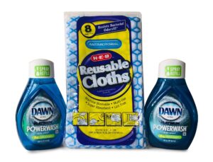 dawn powerwash apple scent bundle: 2 refills (16oz ea.) + 8 heb reusable cloths