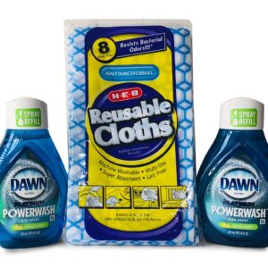 Dawn POWERWASH Apple Scent Bundle: 2 Refills (16oz ea.) + 8 HEB Reusable Cloths