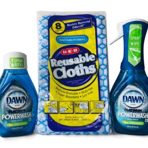 Dawn POWERWASH Apple Scent Bundle: 1 Starter (16oz) + 1 Refill (16oz) + 8 HEB Reusable Cloths