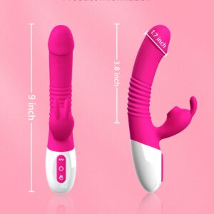 Thrusting Rabbit Vibrator for Women, G Spot Dildo Vibrator 3 Thrusting Rotating and 7 Clitoris Stimulator Vibrator 3 in 1 Rechargeable Heating Anal Dildo Adult Sensory Sex Toys Rose Red US3