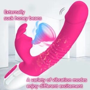 Thrusting Rabbit Vibrator for Women, G Spot Dildo Vibrator 3 Thrusting Rotating and 7 Clitoris Stimulator Vibrator 3 in 1 Rechargeable Heating Anal Dildo Adult Sensory Sex Toys Rose Red US3