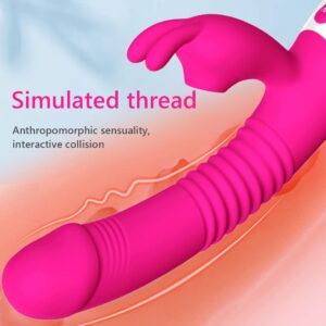 Thrusting Rabbit Vibrator for Women, G Spot Dildo Vibrator 3 Thrusting Rotating and 7 Clitoris Stimulator Vibrator 3 in 1 Rechargeable Heating Anal Dildo Adult Sensory Sex Toys Rose Red US3