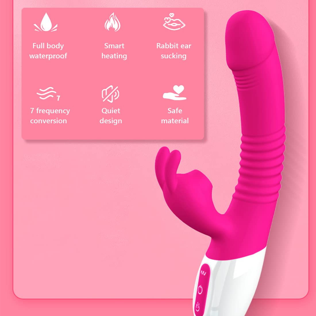 Thrusting Rabbit Vibrator for Women, G Spot Dildo Vibrator 3 Thrusting Rotating and 7 Clitoris Stimulator Vibrator 3 in 1 Rechargeable Heating Anal Dildo Adult Sensory Sex Toys Rose Red US3