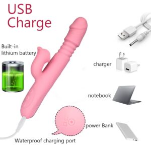 Thrusting Rabbit Vibrator for Women, G Spot Dildo Vibrator 3 Thrusting Rotating and 7 Clitoris Stimulator Vibrator 3 in 1 Rechargeable Heating Anal Dildo Adult Sensory Sex Toys Pink US3