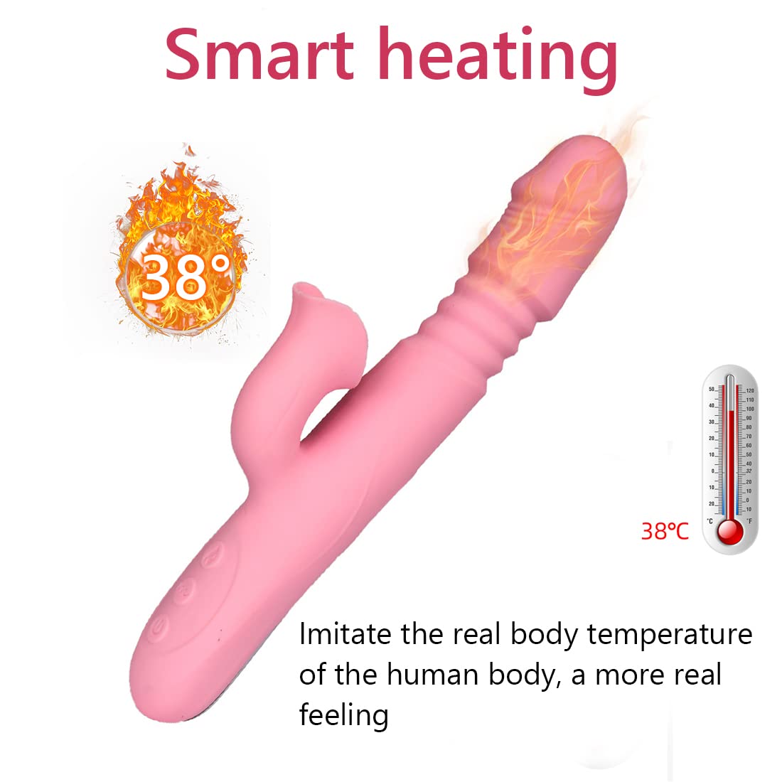 Thrusting Rabbit Vibrator for Women, G Spot Dildo Vibrator 3 Thrusting Rotating and 7 Clitoris Stimulator Vibrator 3 in 1 Rechargeable Heating Anal Dildo Adult Sensory Sex Toys Pink US3