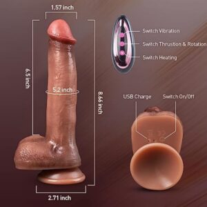 Realistic Vibrating Dildo with Heating Insertion and Swivel Functions G-Spot Stimulator Thick Dildo Penis with Strong Suction Cups Silicone Dildo for Anal Vagina Insertion Dildo Vibrator Sex Toys