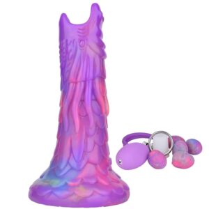 7.28'' dragon ovipositor dildo with 5 eggs, adult sex toy for women, couples, silicone dildo with hollow tunnel with 5 balls, luminous dildo glow in the dark - small luminous egg